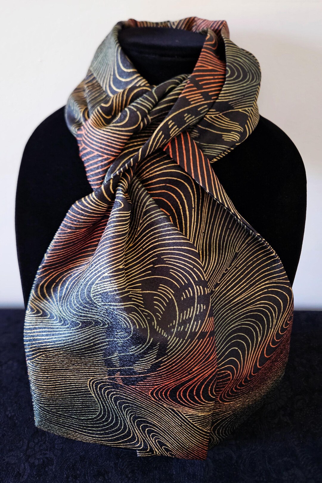 Japanese Kimono Scarf S4489 - Black Swirl Poly Scarf - Etsy