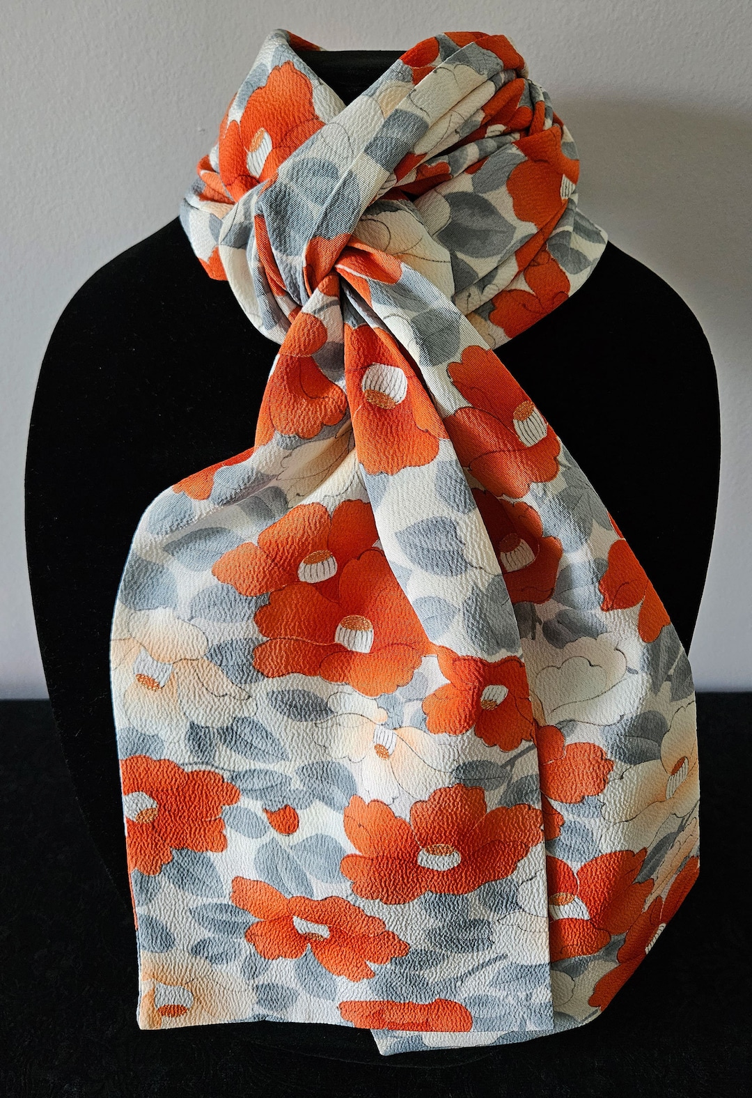Japanese Kimono Scarf S2809 Chirimen Silk With Camellia - Etsy