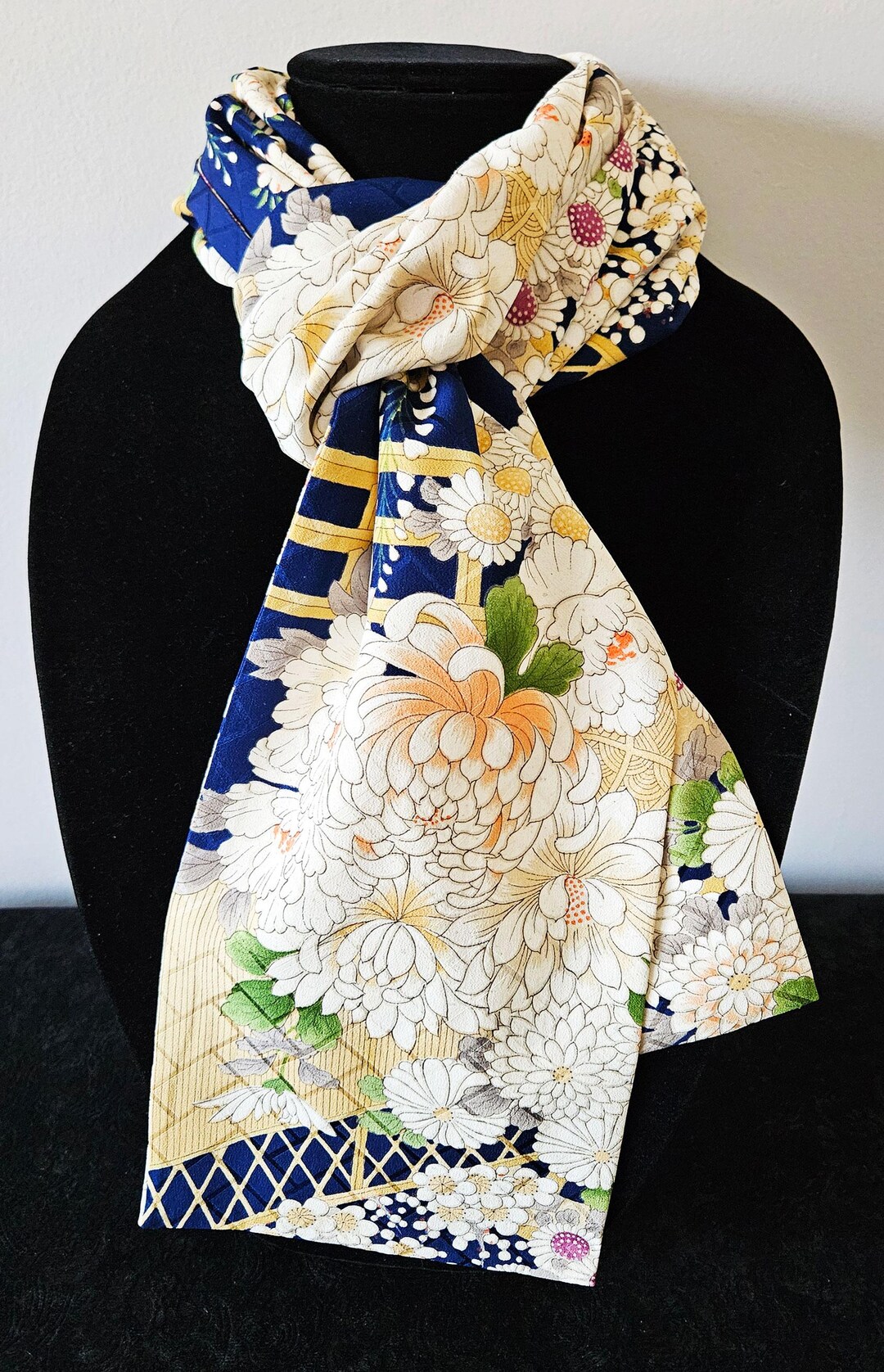 Japanese Kimono Scarf S4276 - Flower Bonanza Silk Scarf - Etsy
