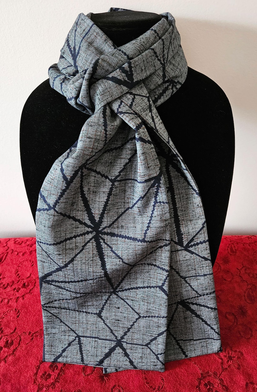 Japanese Kimono Scarf S4161 - Shard Pattern Indigo Shaded Wool - Etsy