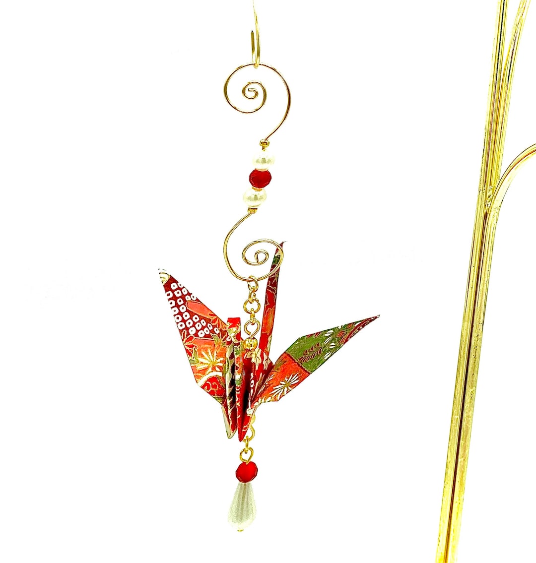 Red Origami Crane Wire Ornament, Origami Crane Ornament, Orizuru ...