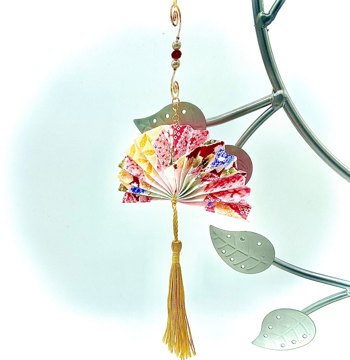 Pink and Yellow Origami Japanese Folding Fan Sensu Ornament, Origami ...