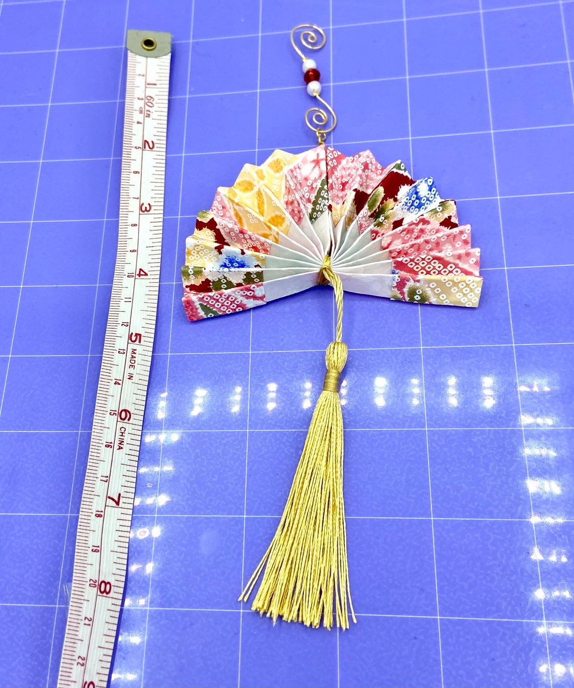 Pink and Yellow Origami Japanese Folding Fan Sensu Ornament, Origami ...