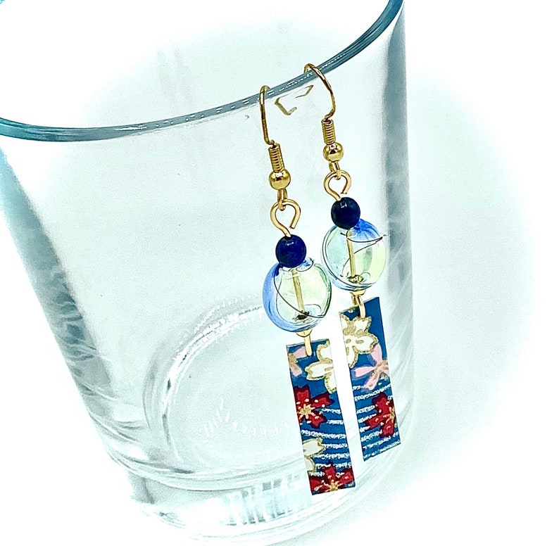 Blue and Green Japanese Wind Chime Style Furin Earrings - Etsy