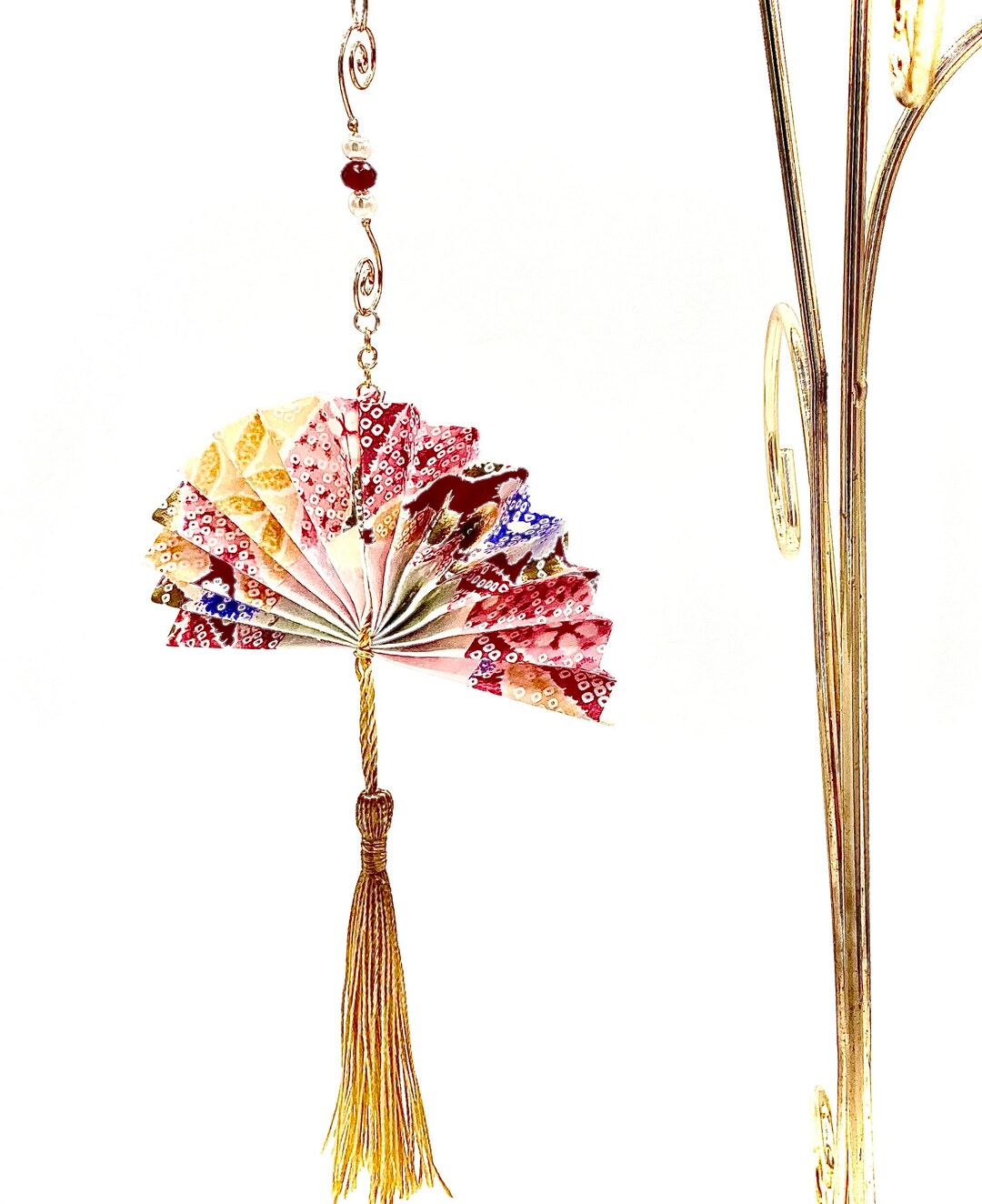 Pink and Yellow Origami Japanese Folding Fan Sensu Ornament, Origami ...