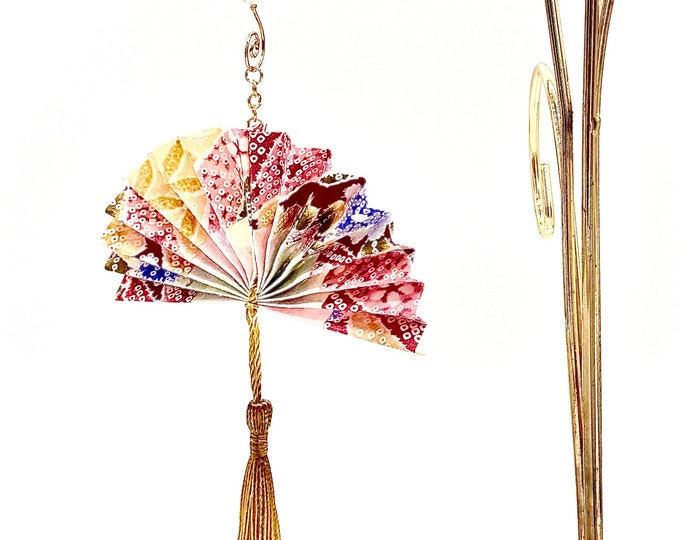 Pink and Yellow Origami Japanese Folding Fan Sensu Ornament, Origami ...