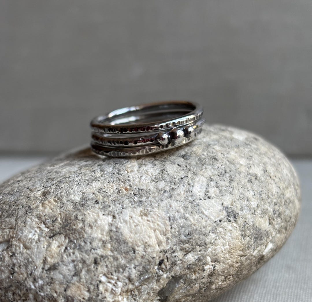 Tres Mini Bobbles Sterling Silver Ring Set Unique, Hand Forged ...