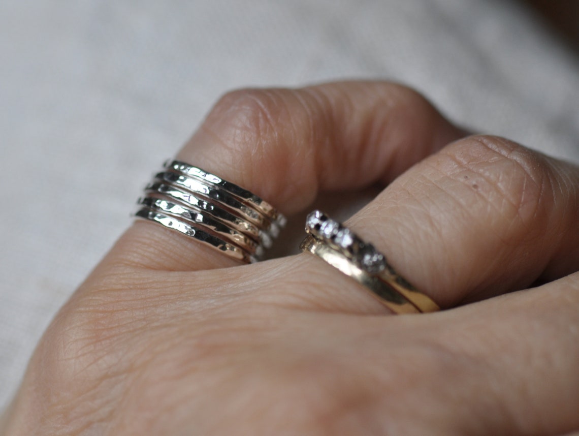 Five Hand Forged Sterling Silver Hammered Stacking Rings | Etsy