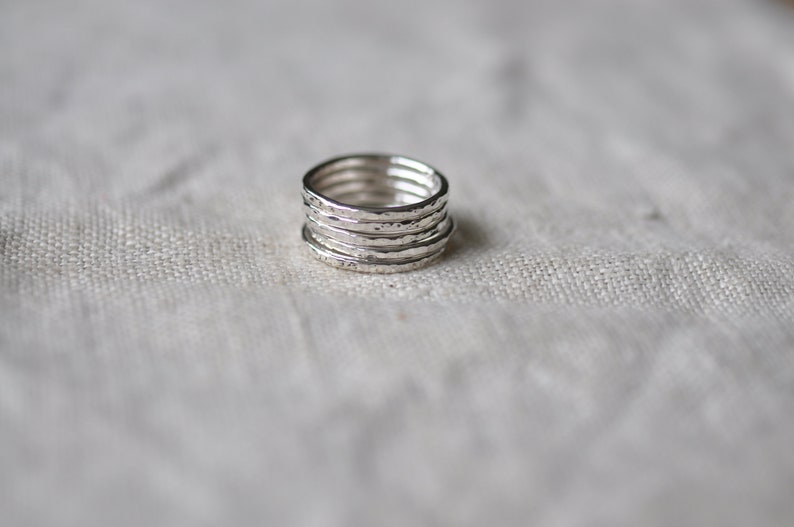 Five Hand Forged Sterling Silver Hammered Stacking Rings - Etsy