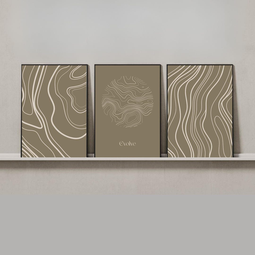 Evolve Bundle | Line Art Poster Set | Taupe & Soft Off-white ...
