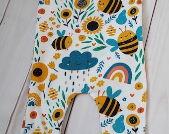 Mustard Bee Dungarees, Long Length Handmade Jennywrencraft Unisex Gender Neutral Baby Girl Baby ...