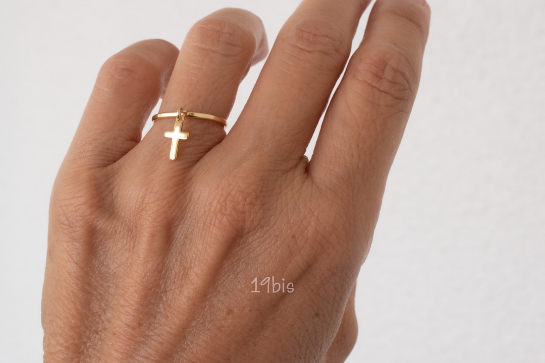 Cross Dangle Ring - Tiny Cross - Silver Cross Ring - Religious - Gold ...
