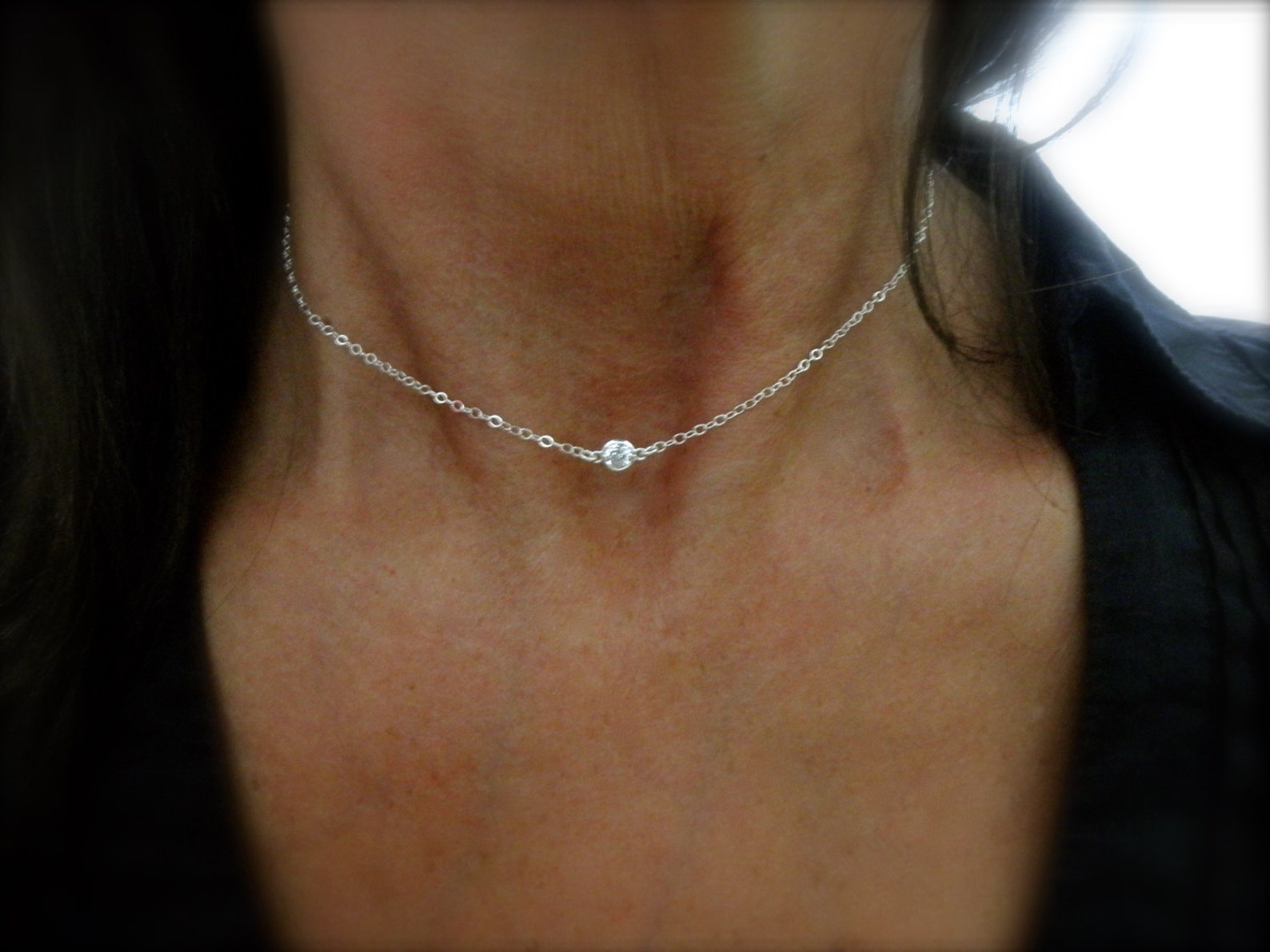 Solitaire CZ Choker Sterling Silver Single Cz Charm Cz | Etsy