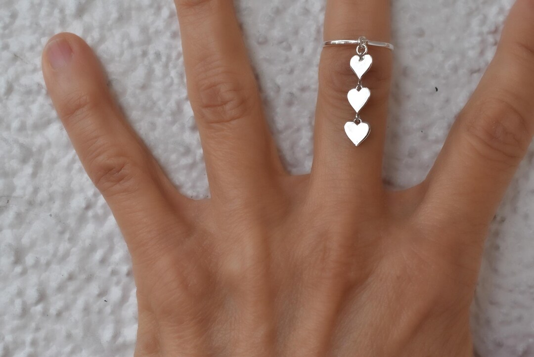 Hearts Dangle Ring - 3 Hearts Ring - Valentine's Gift for Her - Etsy