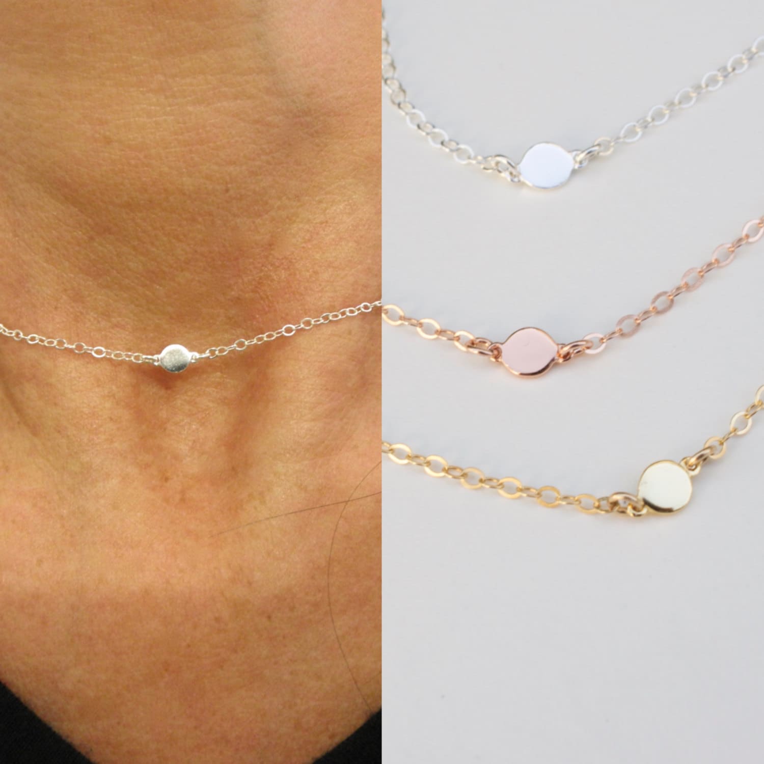 Tiny Dot Necklace - Mini Disc Necklace -gold Disc Necklace - Chain ...