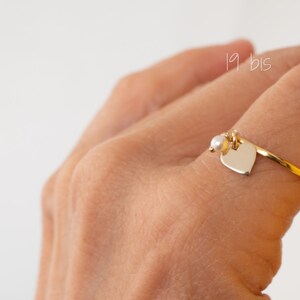 Heart Dangle Ring With Tiny Pearl Dangling Charm Ring Bridesmaid ...