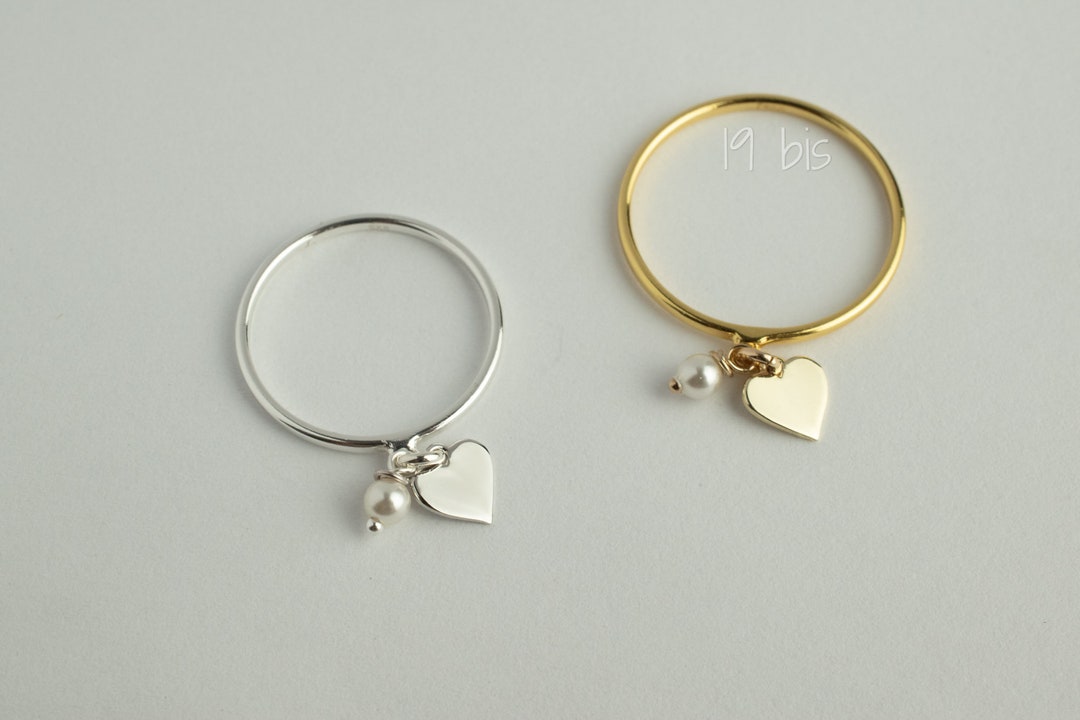 Heart Dangle Ring With Tiny Pearl - Dangling Charm Ring - Bridesmaid ...