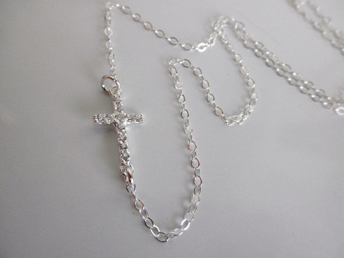 CZ Sideways Cross Bracelet on Sterling Silver Chain - Etsy