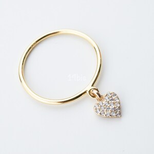 Heart Dangle Ring - Tiny Heart Ring - Cz Heart - Love Ring - Zircon ...
