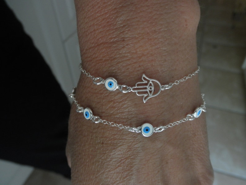 Multi Evil Eye Sterling Silver Chain Bracelet Multiple Evil - Etsy