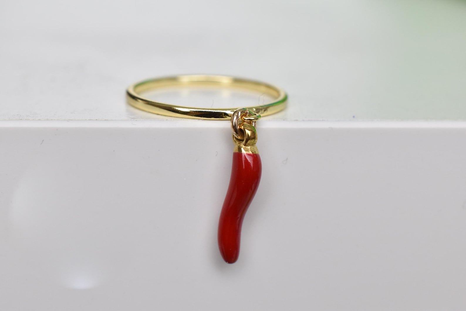 Red Italian Horn Ring: Sterling Silver Cornicello Charm - Etsy