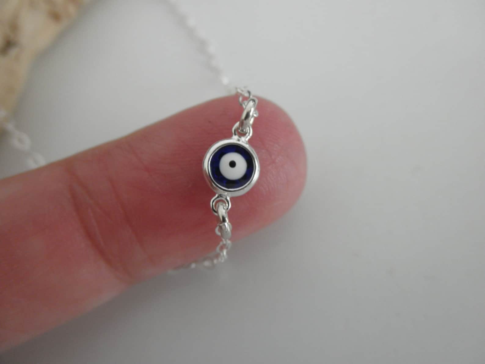 Blue Evil Eye Bracelet on Sterling Silver Chain - Etsy