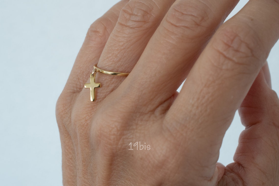 Cross Dangle Ring Tiny Cross Silver Cross Ring Religious - Etsy