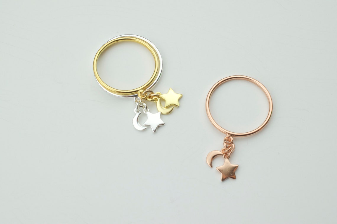 Moon star ring moonstar dangle ring crescent moon | Etsy