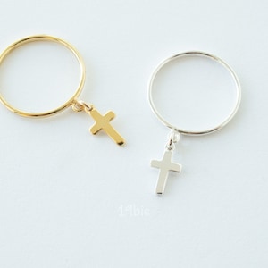 Cross Dangle Ring - Tiny Cross - Silver Cross Ring - Religious - Gold ...