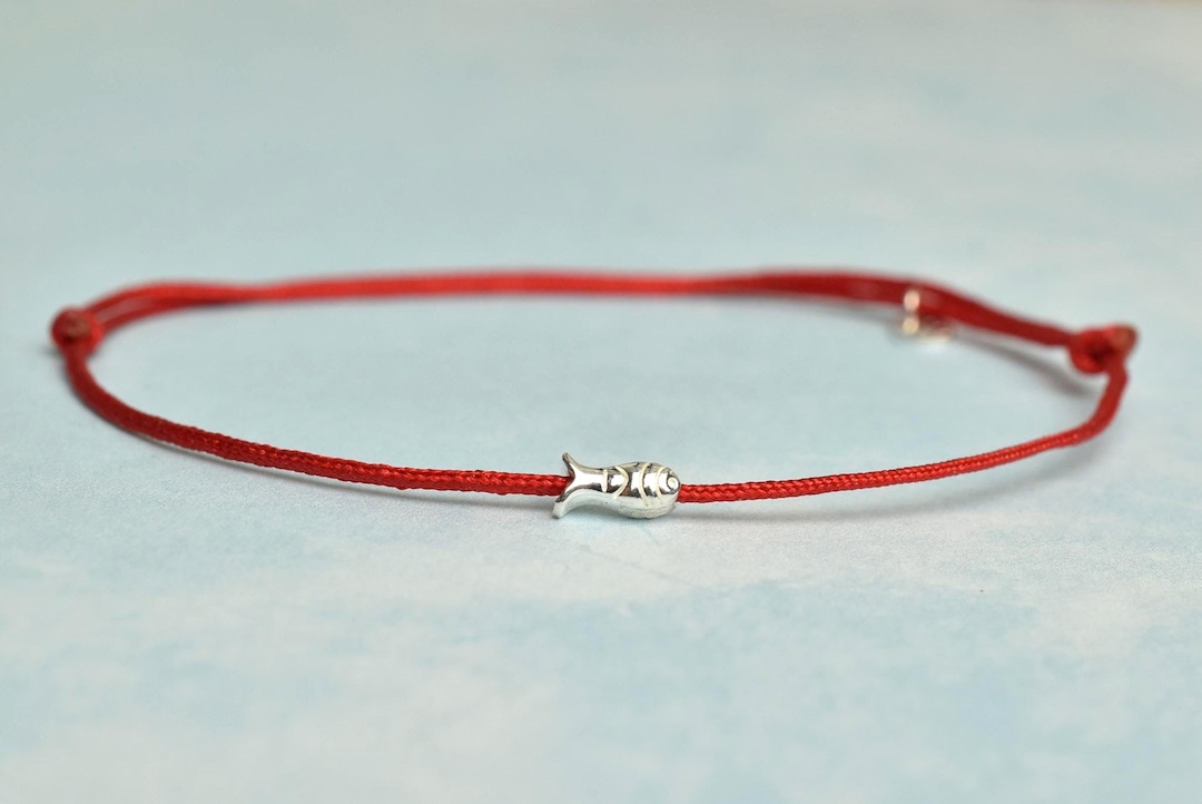 Sterling Silver Tiny Fish Bracelet: Minimalist Red String, Adjustable ...