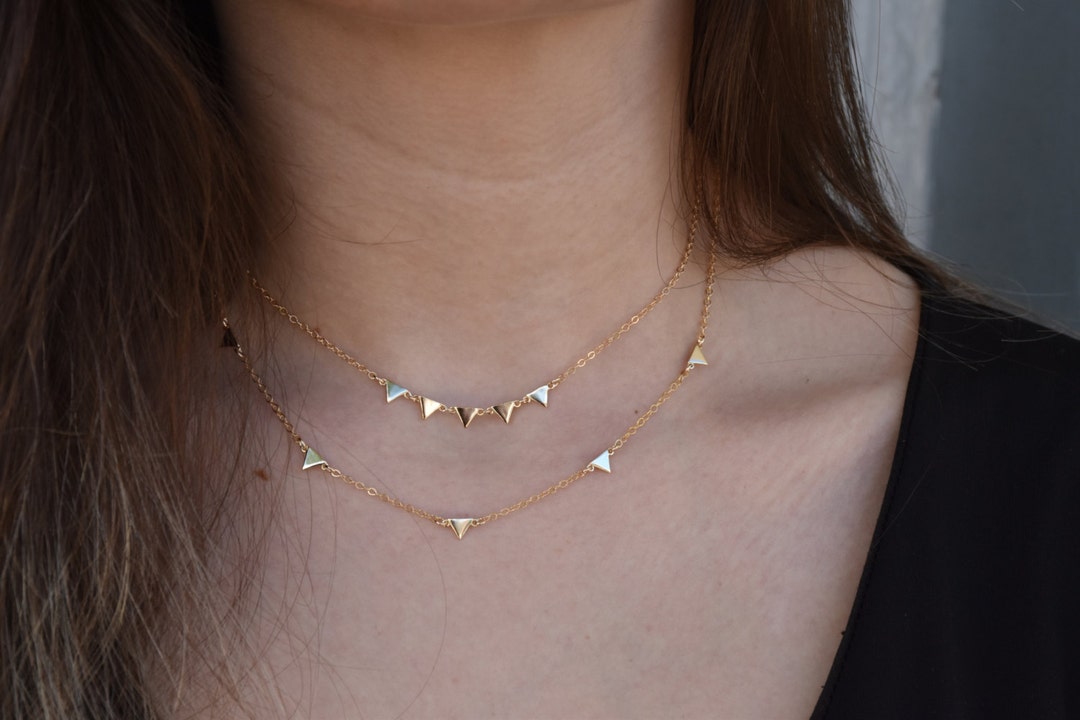 Gold Station Triangle Necklace - 14K Gold-filled Chain - Multi Triangle ...