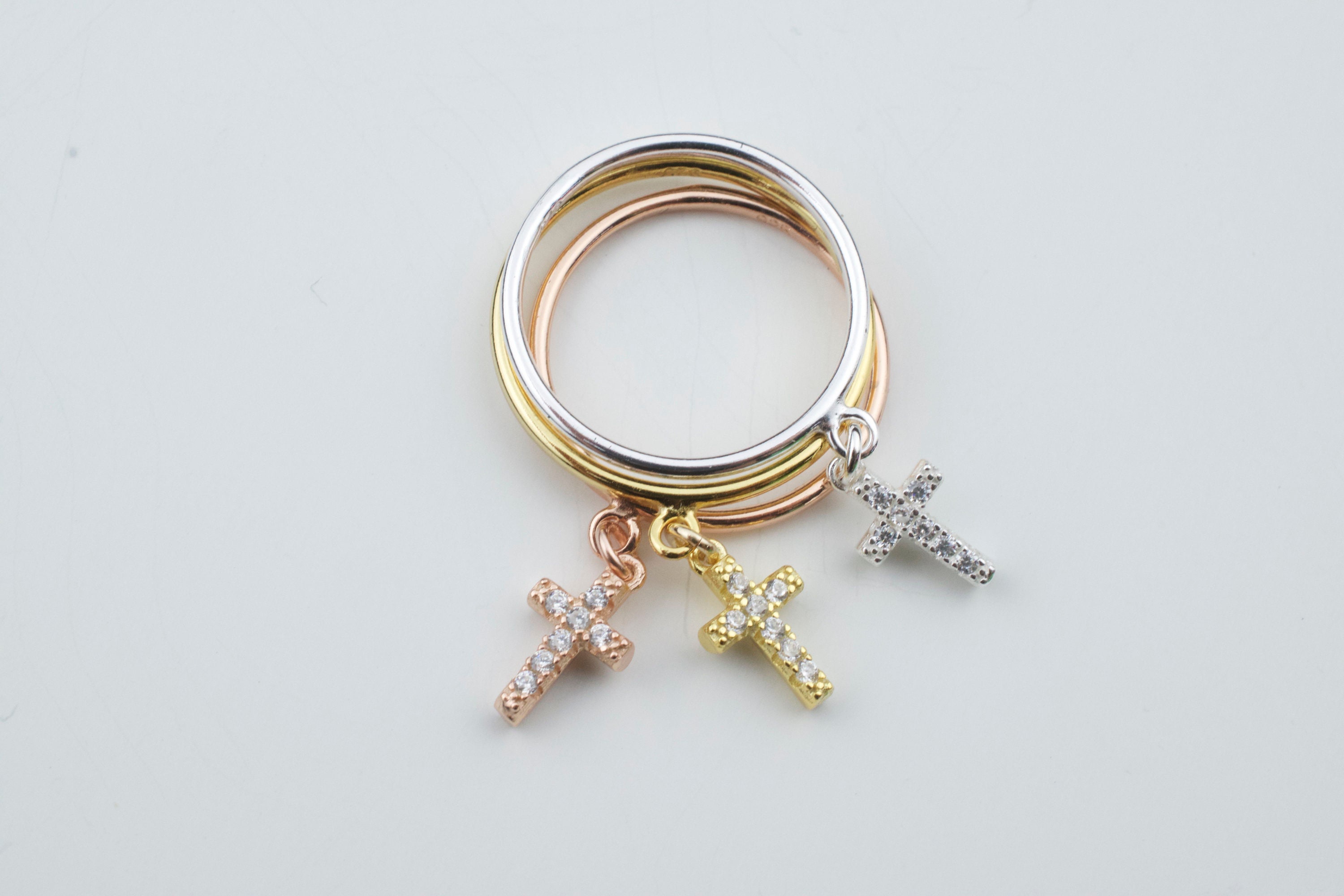 Tiny CZ cross ring dangle ring mini cross religious | Etsy