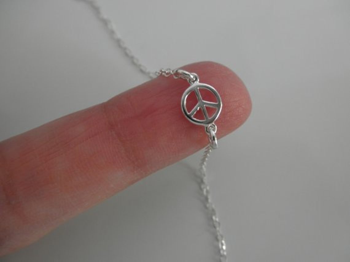 Tiny Peace Necklace - Peace Symbol - Small Charm Jewelry - Silver Peace ...