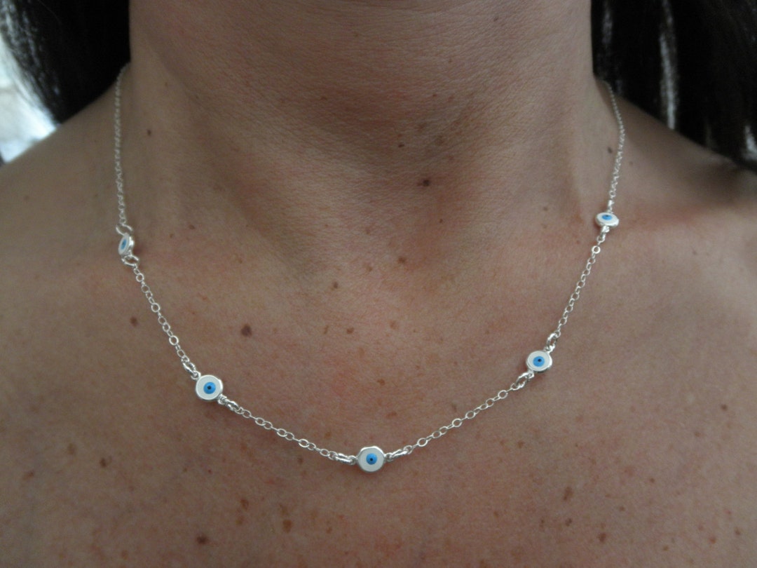 Evil Eye Sterling Silver Chain Necklace - Etsy