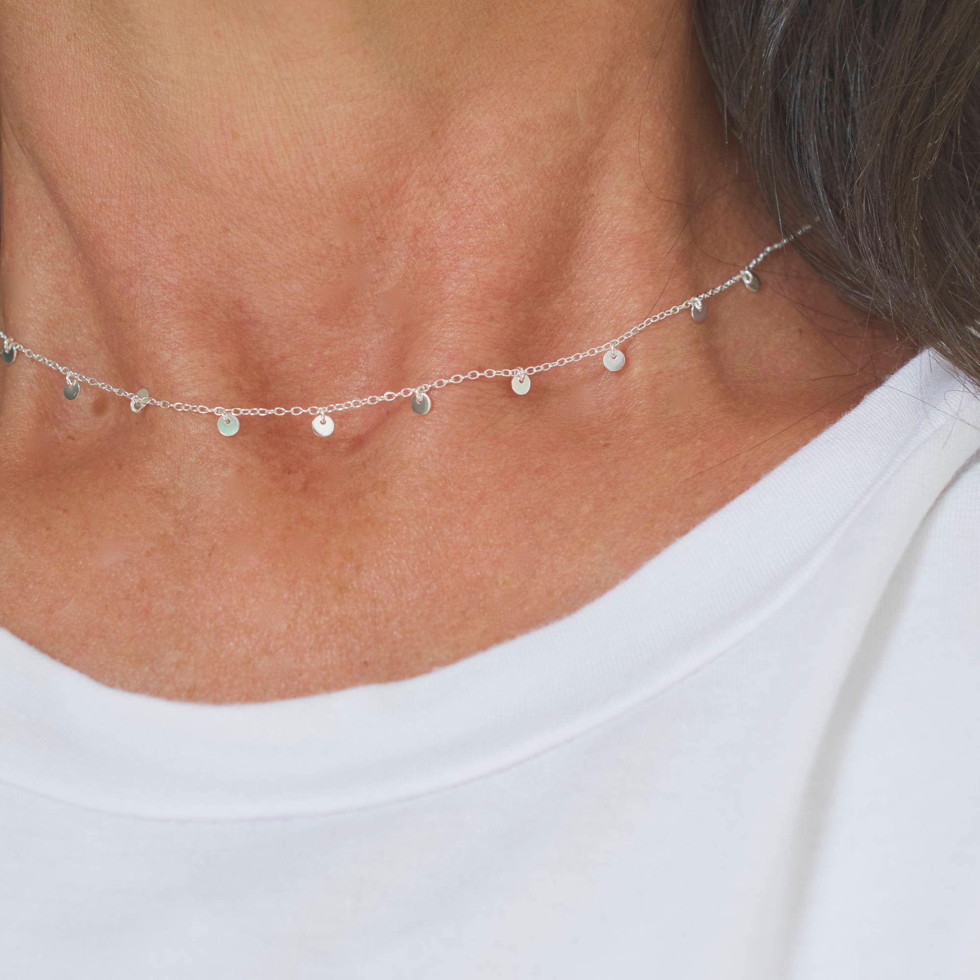 Tiny Disc Necklace - Shimmer Necklace -trendy Disc Station Necklace ...