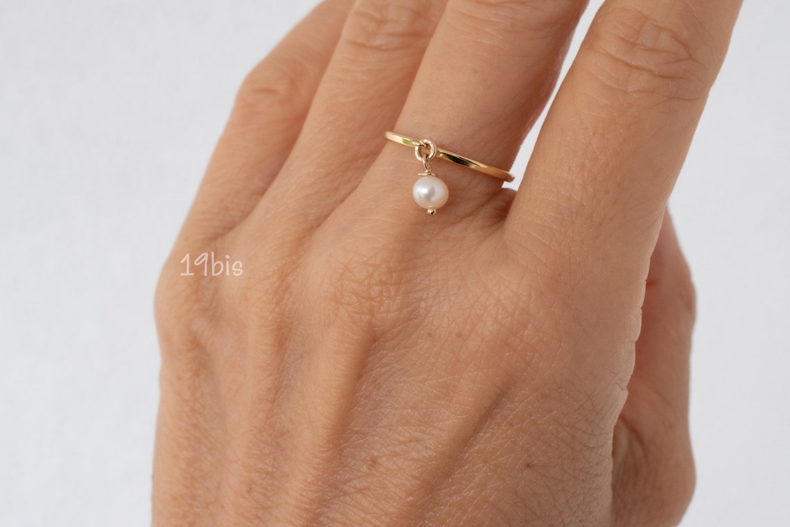 Pearl Dangle Ring Pearl Jewelry Freshwater Pearl Tiny | Etsy