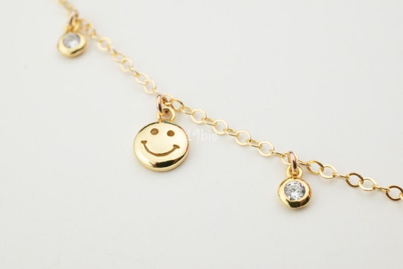 Happy face necklace emoji jewelry smiley face pendant smiley cz dangles Etsy