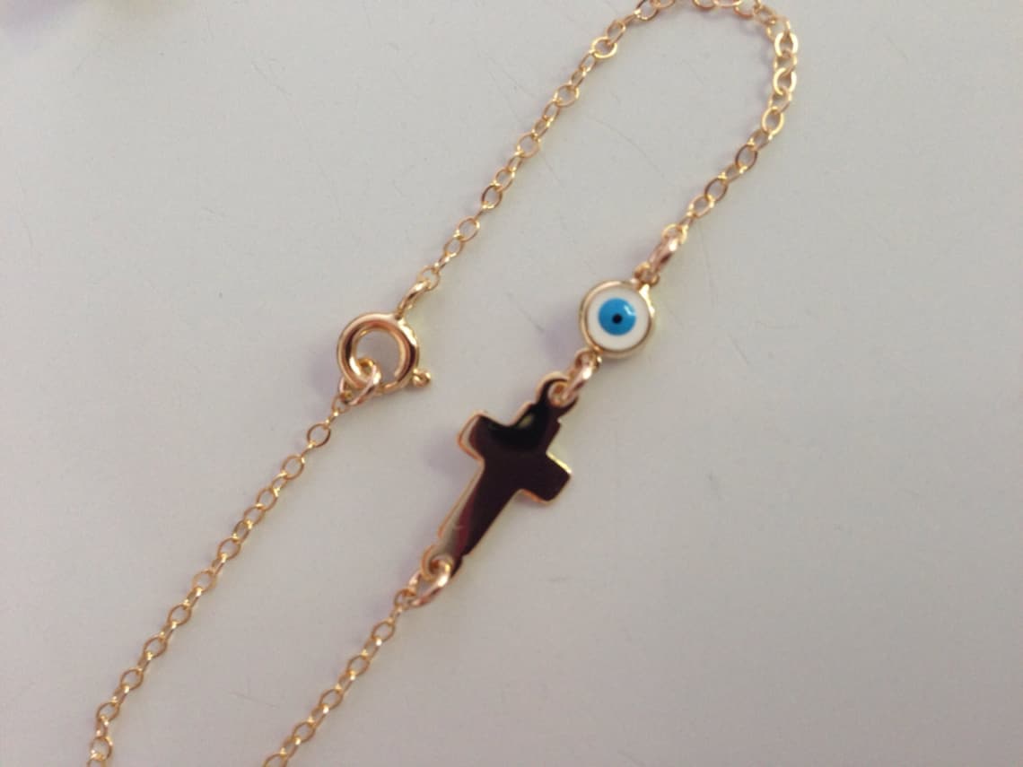 Gold Cross and Evil Eye Necklace With 14K Gold-filled Chain - Etsy