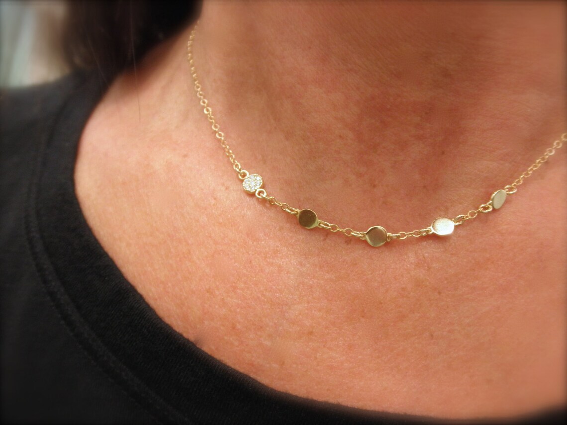 Mini Gold Disc With Cz Disc Necklace multi Disc 14K | Etsy