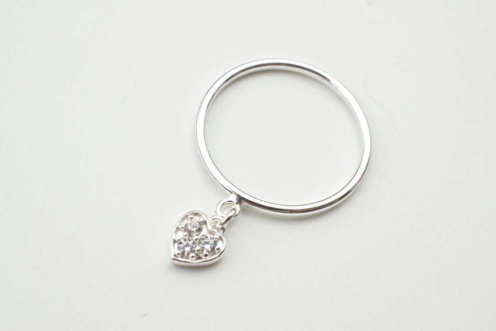 CZ Heart Dangle Ring - Tiny Heart Charm - Tiny Heart Dangle - Love Ring ...