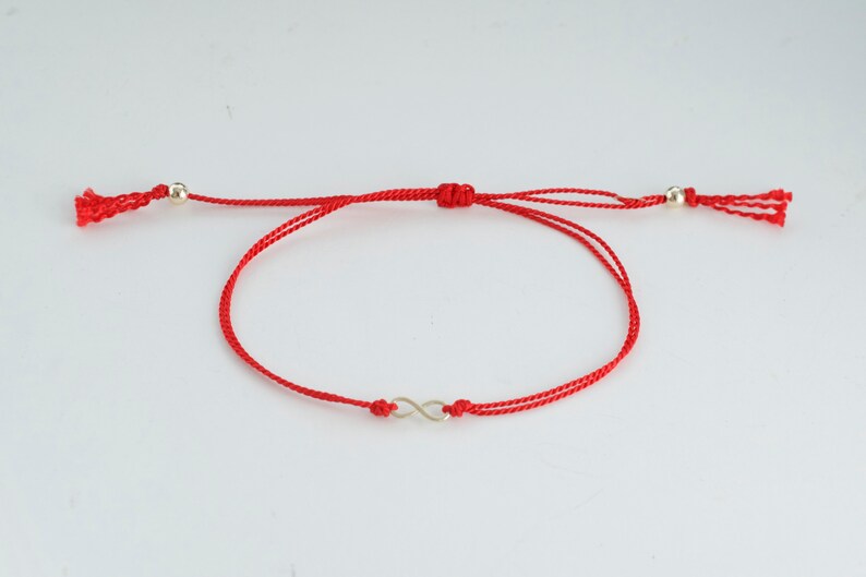 Adjustable 14k Solid Gold Infinity Eternity Bracelet With Silk Cord ...