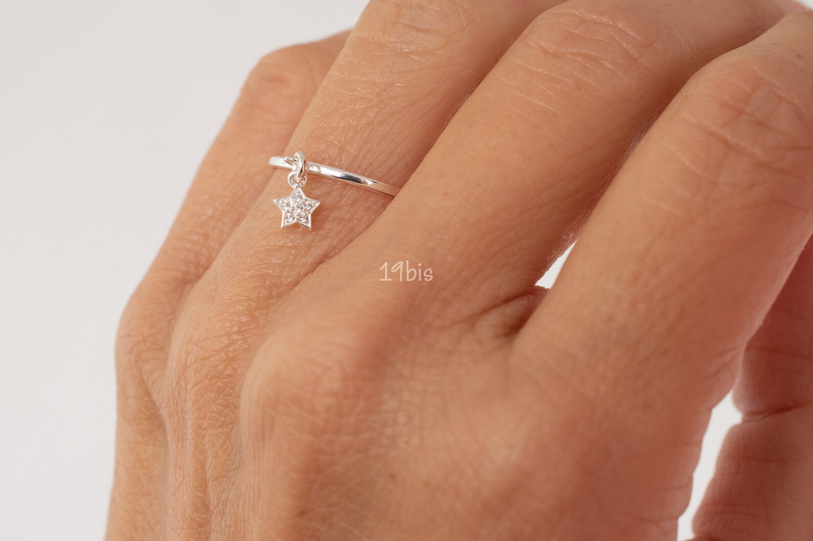 Star Dangle Ring Tiny Star Ring Celestial Ring Cz Star | Etsy