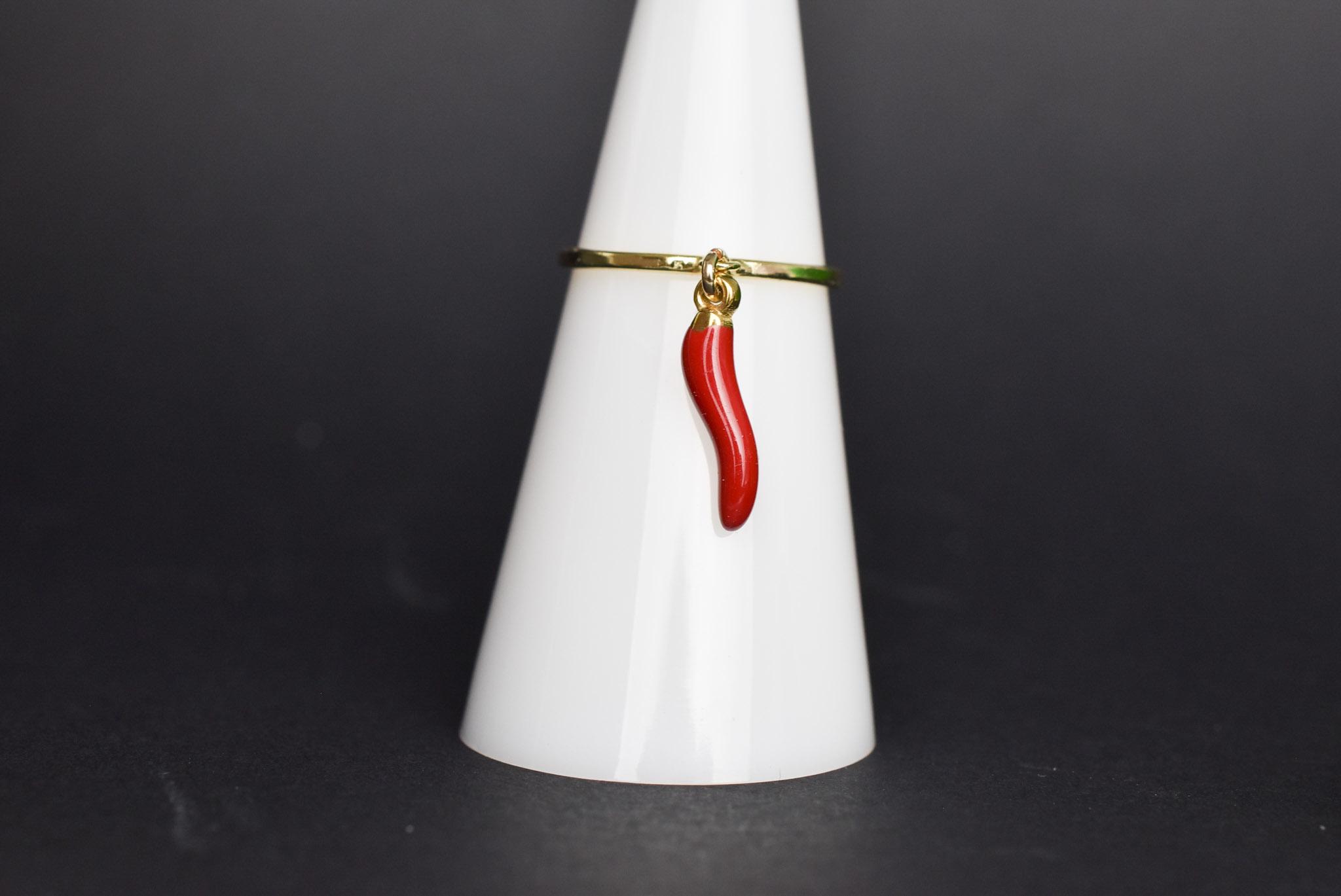 Red Italian Horn Ring: Sterling Silver Cornicello Charm - Etsy