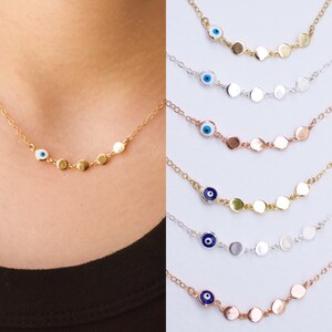 Evil Eye and Disc Necklace - Protection Necklace - Coin Necklace - Blue ...