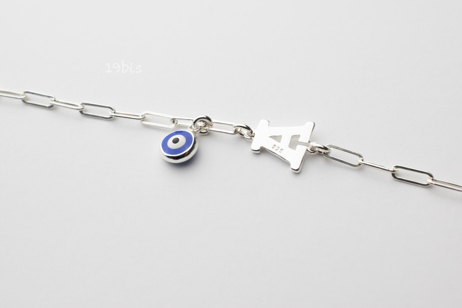 Initial Evil Eye Bracelet - Paper Clip Initial Jewelry - Mini Evil Eye ...