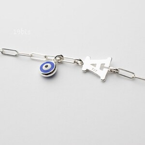 Initial Evil Eye Bracelet - Paper Clip Initial Jewelry - Mini Evil Eye ...