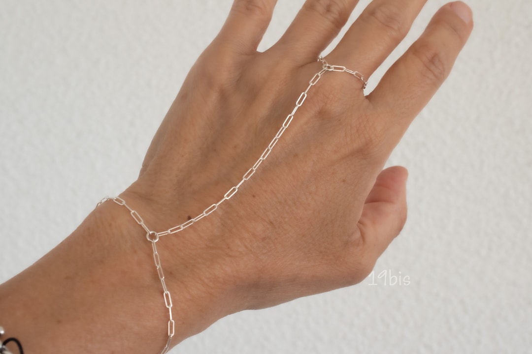 Paper Clip Hand Chain - Slave Chain Bracelet - 925 Sterling Silver ...
