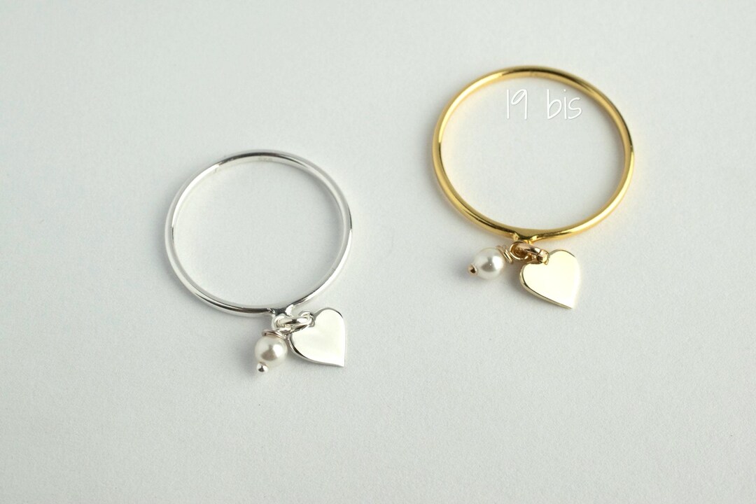 Heart Dangle Ring With Tiny Pearl - Dangling Charm Ring - Bridesmaid ...