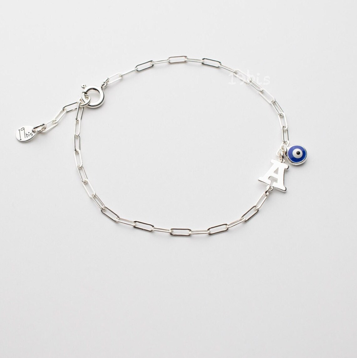 Initial Evil Eye Bracelet - Paper Clip Initial Jewelry - Mini Evil Eye ...