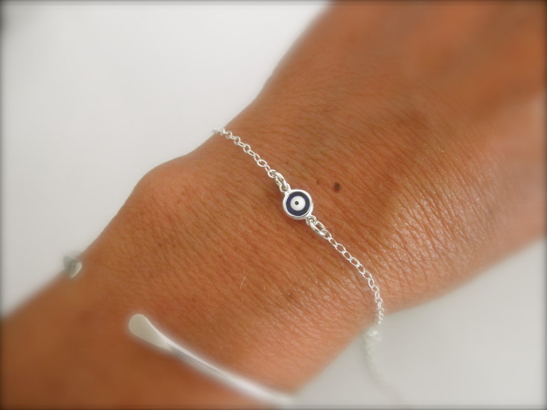 Blue Evil Eye Bracelet on Sterling Silver Chain - Etsy